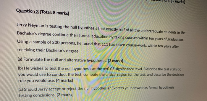 Solved [2 marks] Question 3 (Total: 8 marks] Jerzy Neyman is | Chegg.com