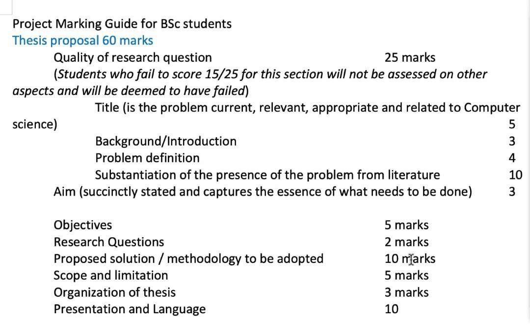 Solved Project Marking Guide for BSc students Thesis | Chegg.com