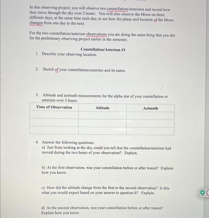 Solved In this observing project, you will observe two | Chegg.com