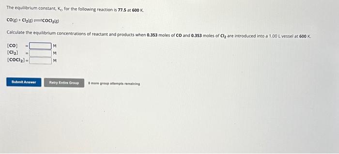 Solved The equilibrium constant, K0 for the following | Chegg.com