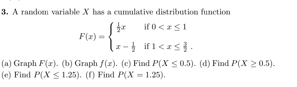 Solved A random variable x ﻿has a cumulative distribution | Chegg.com