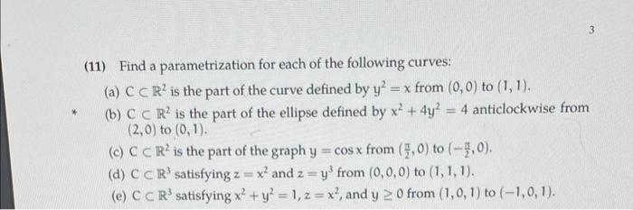 Solved (11) Find a parametrization for each of the following | Chegg.com