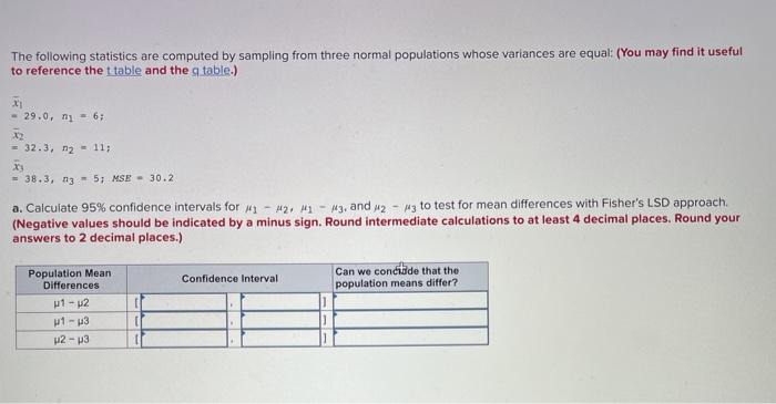 Solved The following statistics are computed by sampling | Chegg.com