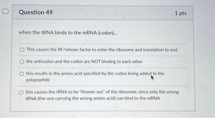Solved when the tRNA binds to the mRNA (codon)... This | Chegg.com