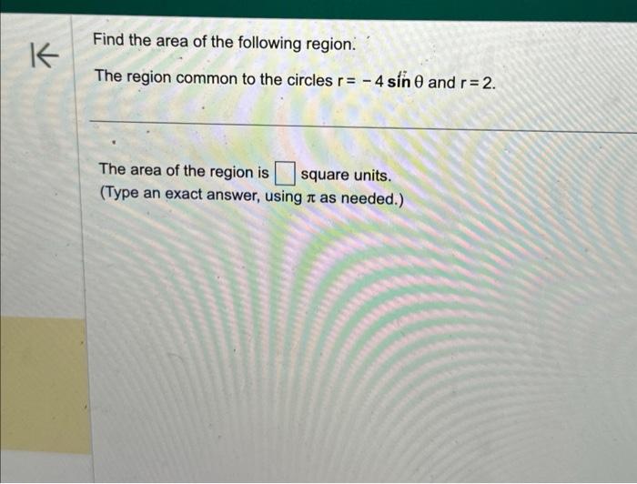 Solved Find the area of the following region. The region | Chegg.com