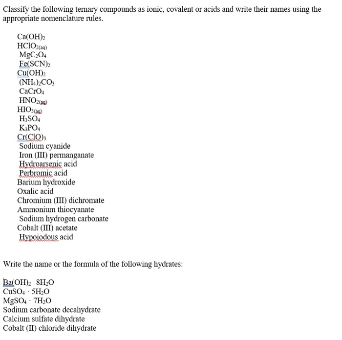 Solved Classify the following ternary compounds as ionic, | Chegg.com