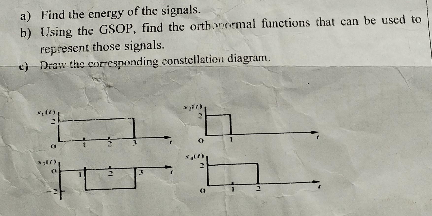 Solved a) Find the energy of the signals. b) Using the GSOP, | Chegg.com