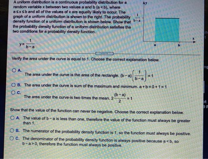Solved 1 A uniform distribution is a continuous probability | Chegg.com