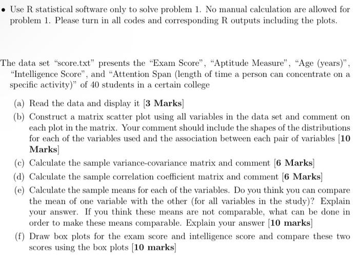 Solved - Use R statistical software only to solve problem 1. | Chegg.com