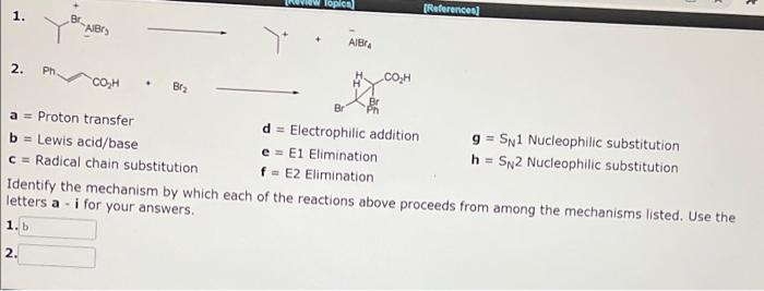 Solved 2. a= Proton transfer d= Electrophilic addition g=SN1 | Chegg.com
