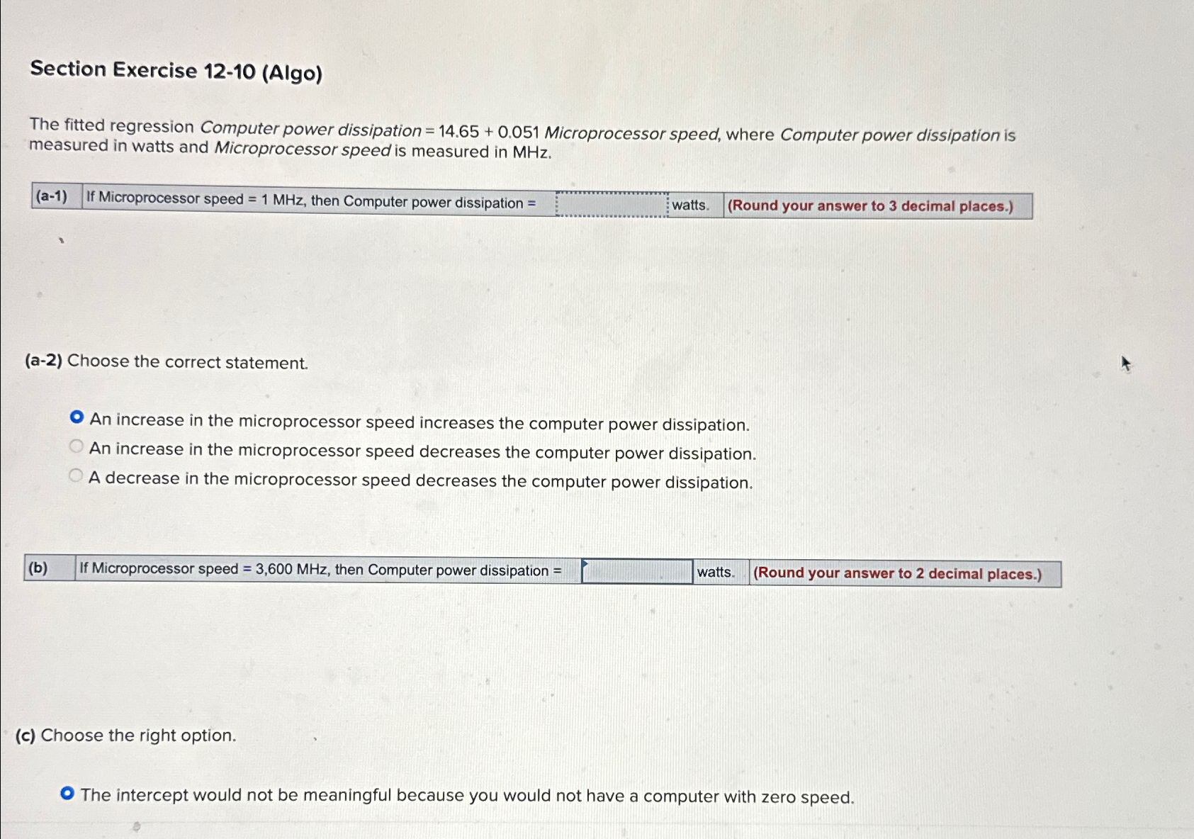 Solved Section Exercise 12-10 (Algo)The fitted regression | Chegg.com