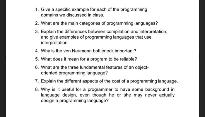 Solved 1. Give a specific example for each of the | Chegg.com