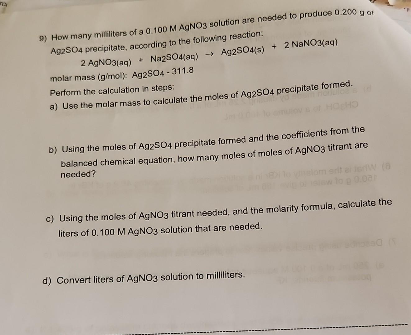 Solved 9) How many milliliters of a 0.100MAgNO3 solution are | Chegg.com