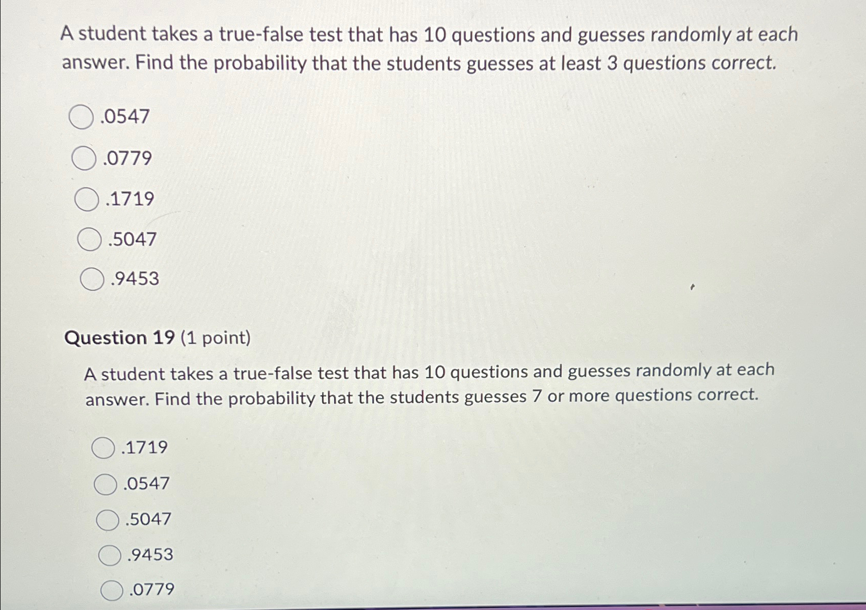 Solved A student takes a true-false test that has 10 | Chegg.com