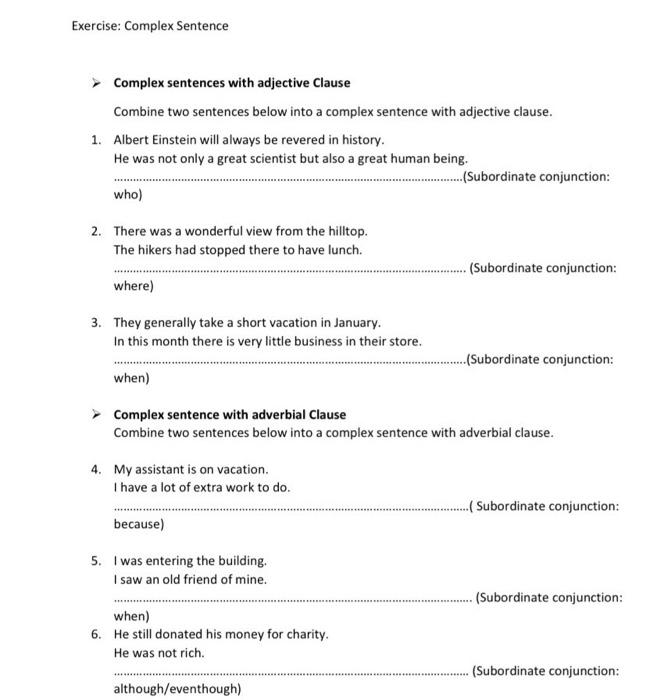 Exercise: Complex Sentence Complex sentences with | Chegg.com