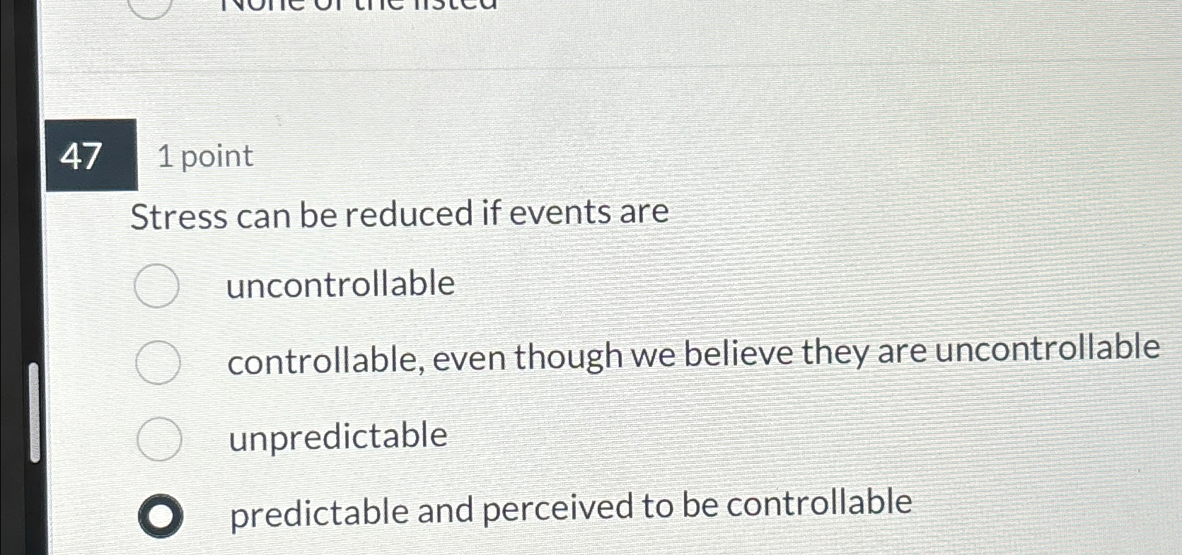 Solved 1 ﻿pointStress can be reduced if events | Chegg.com