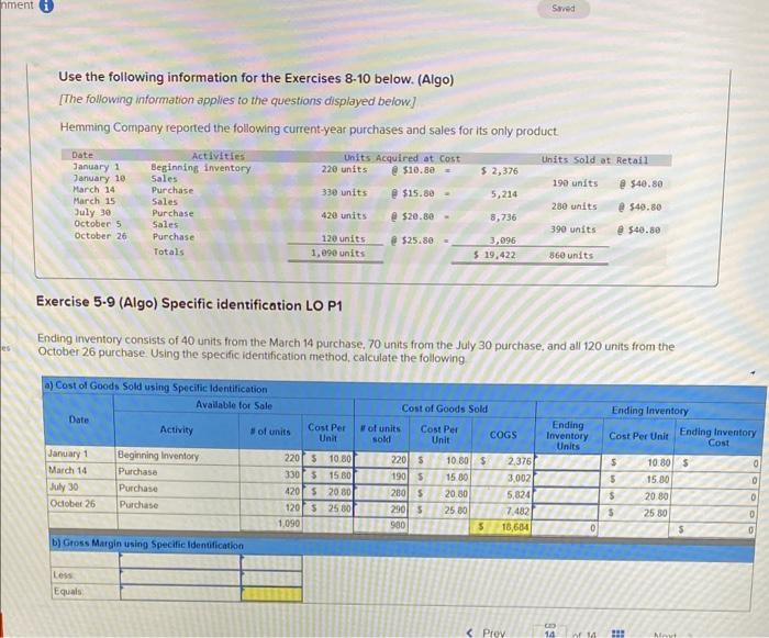 Solved Use the following information for the Exercises 8-10 | Chegg.com