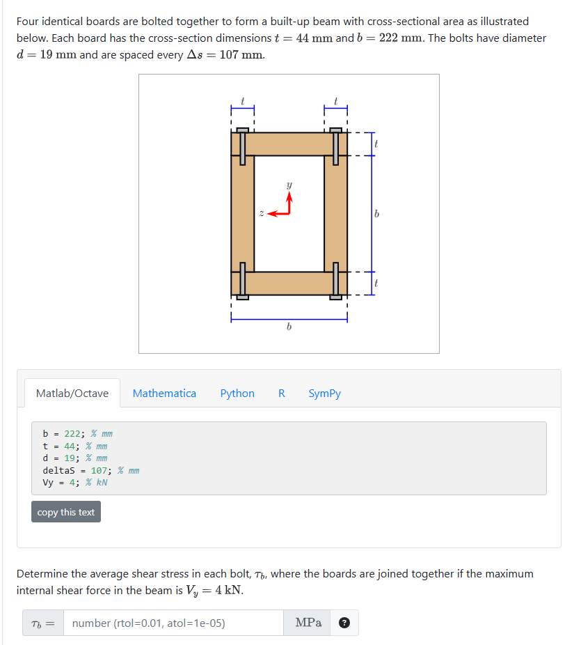 Solved Four identical boards are bolted together to form a | Chegg.com