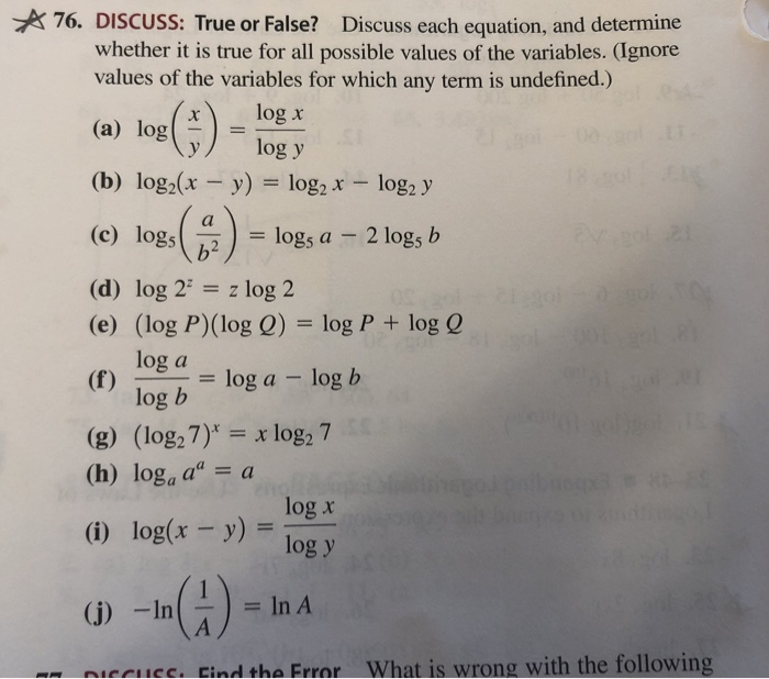 Solved * 76. DISCUSS: True or False? Discuss each equation, | Chegg.com