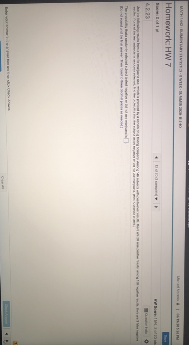 Solved MATH 1442 - ELEMENTARY STATISTICS. WEEK SUMMER 2020- | Chegg.com