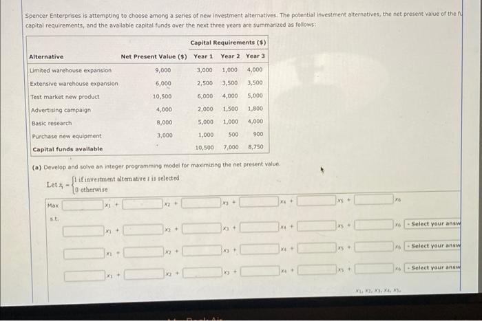 Solved Spencer Enterprises is attempting to choose among a | Chegg.com