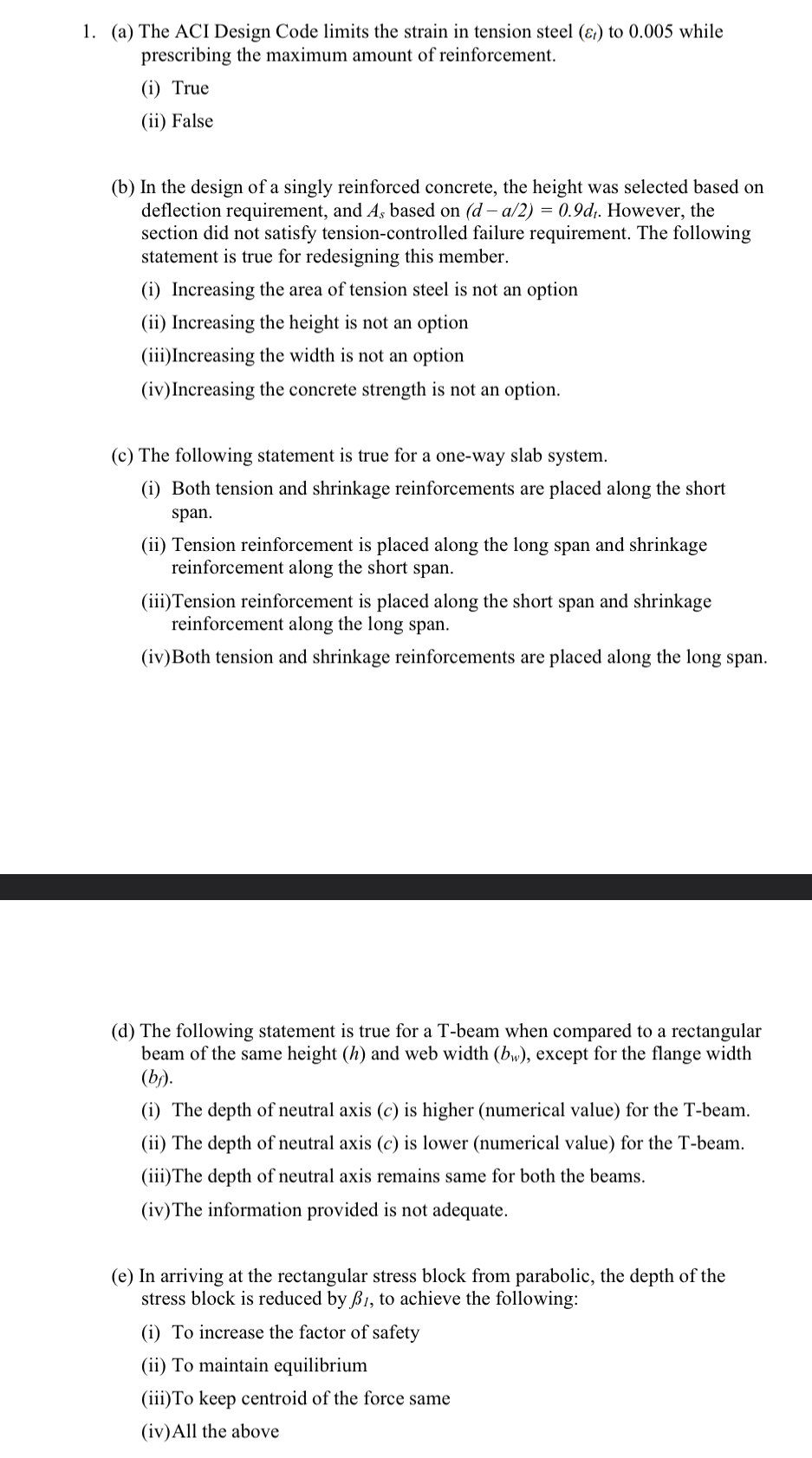 Solved (a) ﻿The ACI Design Code limits the strain in tension | Chegg.com