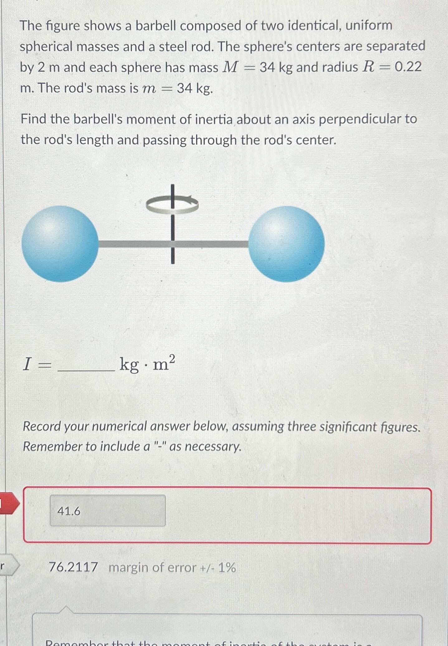 Solved The figure shows a barbell composed of two identical, | Chegg.com