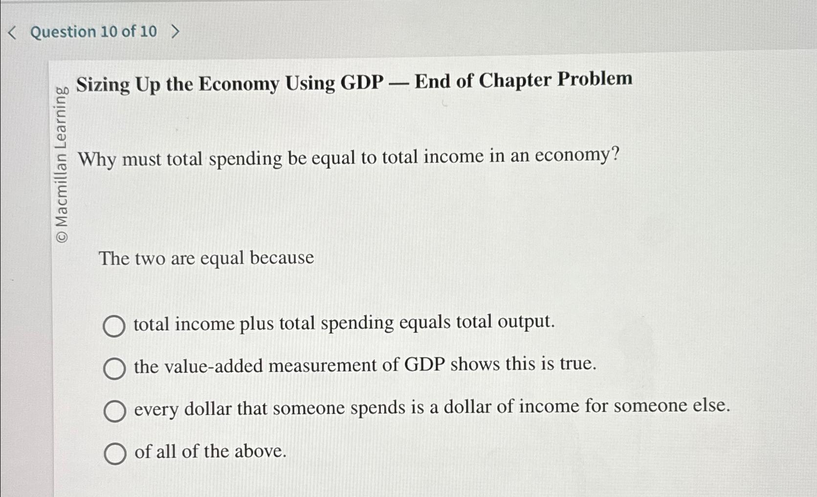 Solved Question 10 ﻿of 10Sizing Up the Economy Using GDP - | Chegg.com