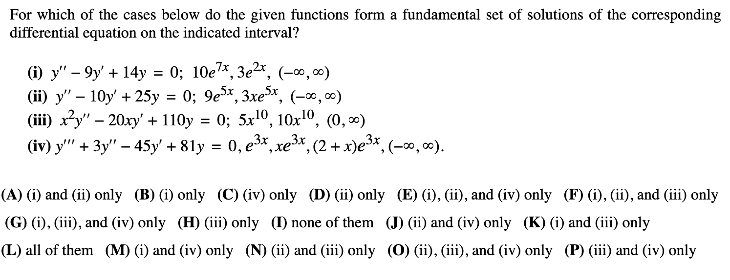 Solved For which of the cases below do the given functions | Chegg.com