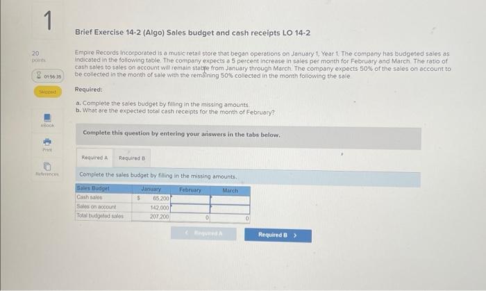Solved Brief Exercise 14-2 (Algo) Sales budget and cash | Chegg.com