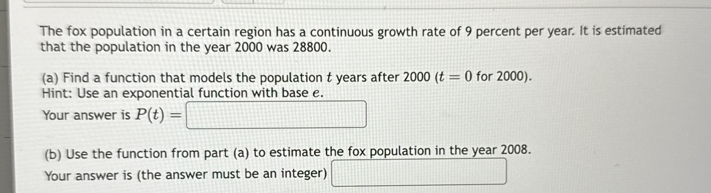 Solved The fox population in a certain region has a | Chegg.com