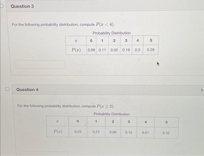 Solved For the following probability distribution, compute | Chegg.com