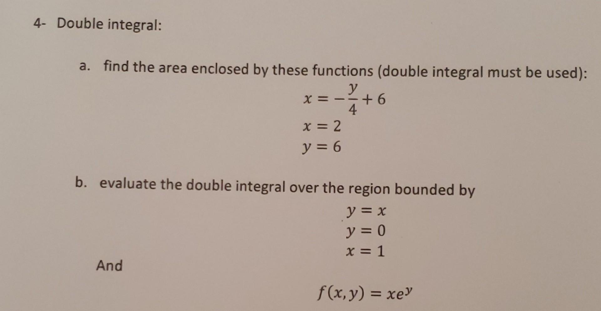 Solved a. find the area enclosed by these functions (double | Chegg.com