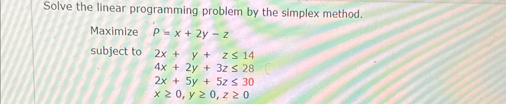 Solved Solve the linear programming problem by the simplex | Chegg.com