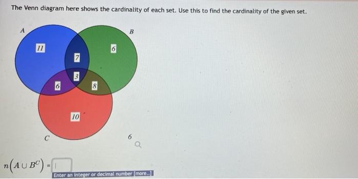 Solved The Venn diagram here shows the cardinality of each | Chegg.com