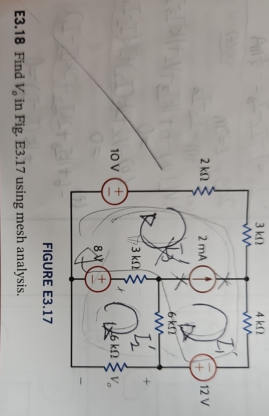 Solved FIGURE E3.17E3.18 ﻿Find V0 ﻿in Fig. E3.17 ﻿using mesh | Chegg.com
