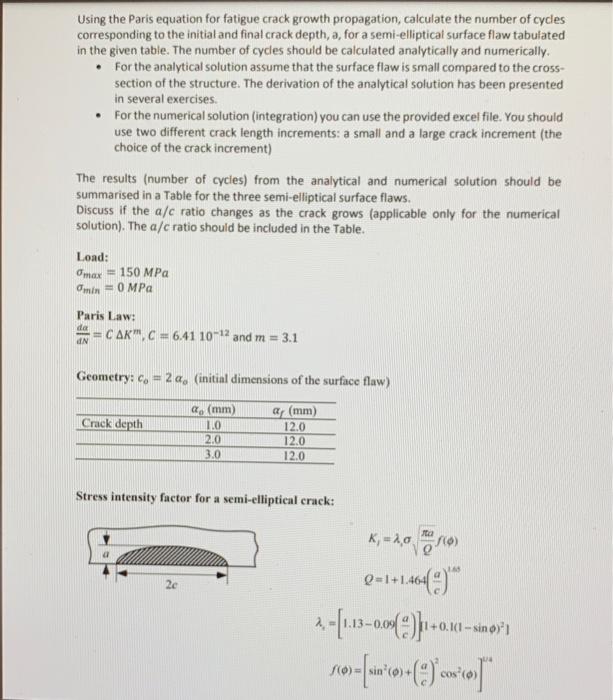 Using the Paris equation for fatigue crack growth | Chegg.com