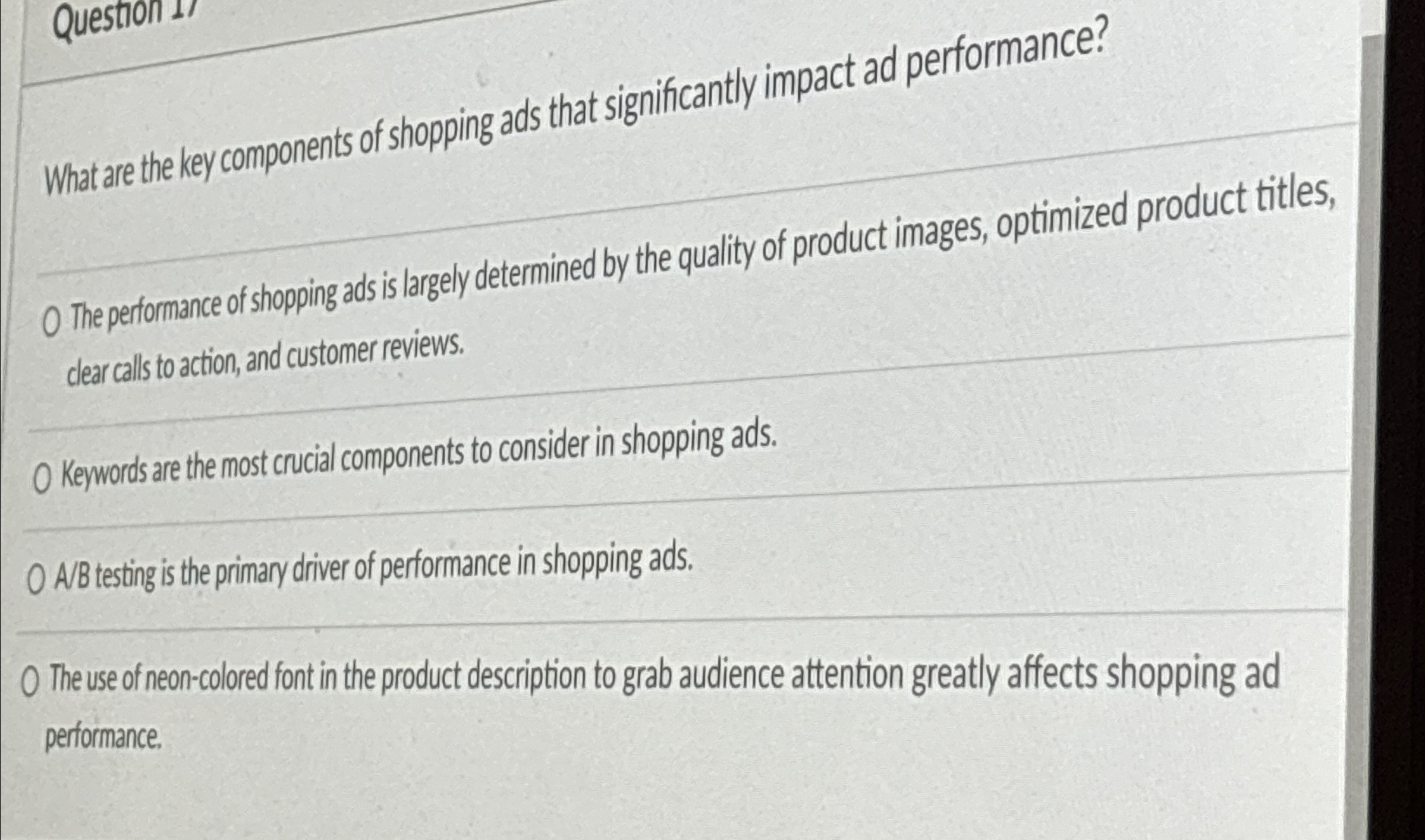 Solved What are the key components of shopping ads that | Chegg.com