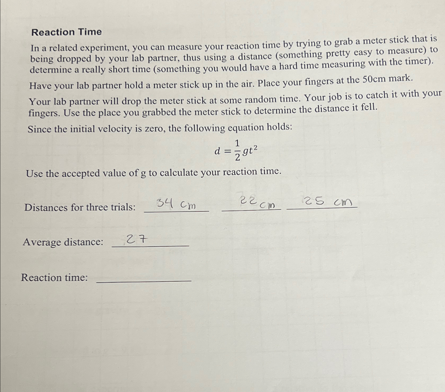 Solved Reaction TimeIn a related experiment, you can measure | Chegg.com