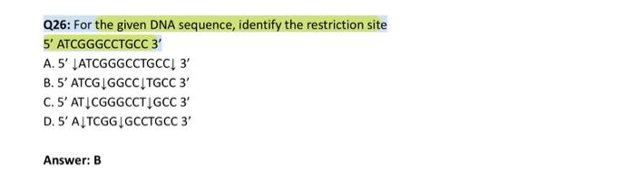 Solved Q26: For the given DNA sequence, identify the | Chegg.com