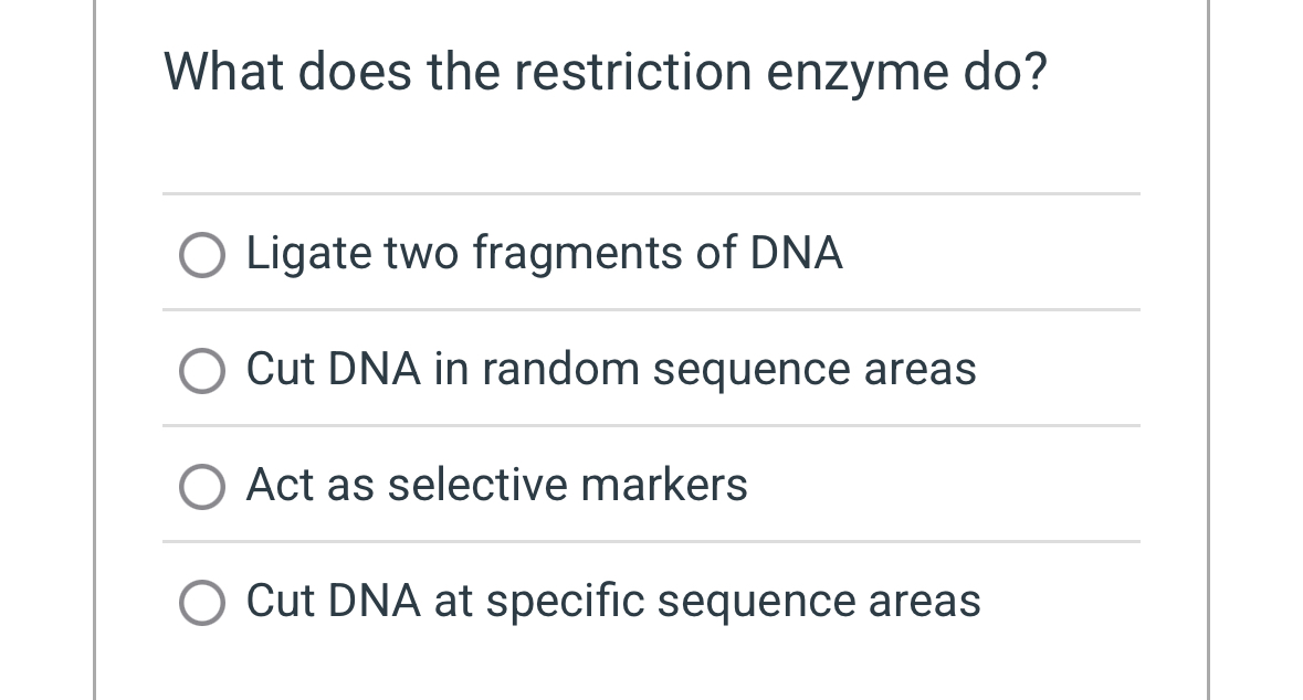 Solved What does the restriction enzyme do?Ligate two | Chegg.com