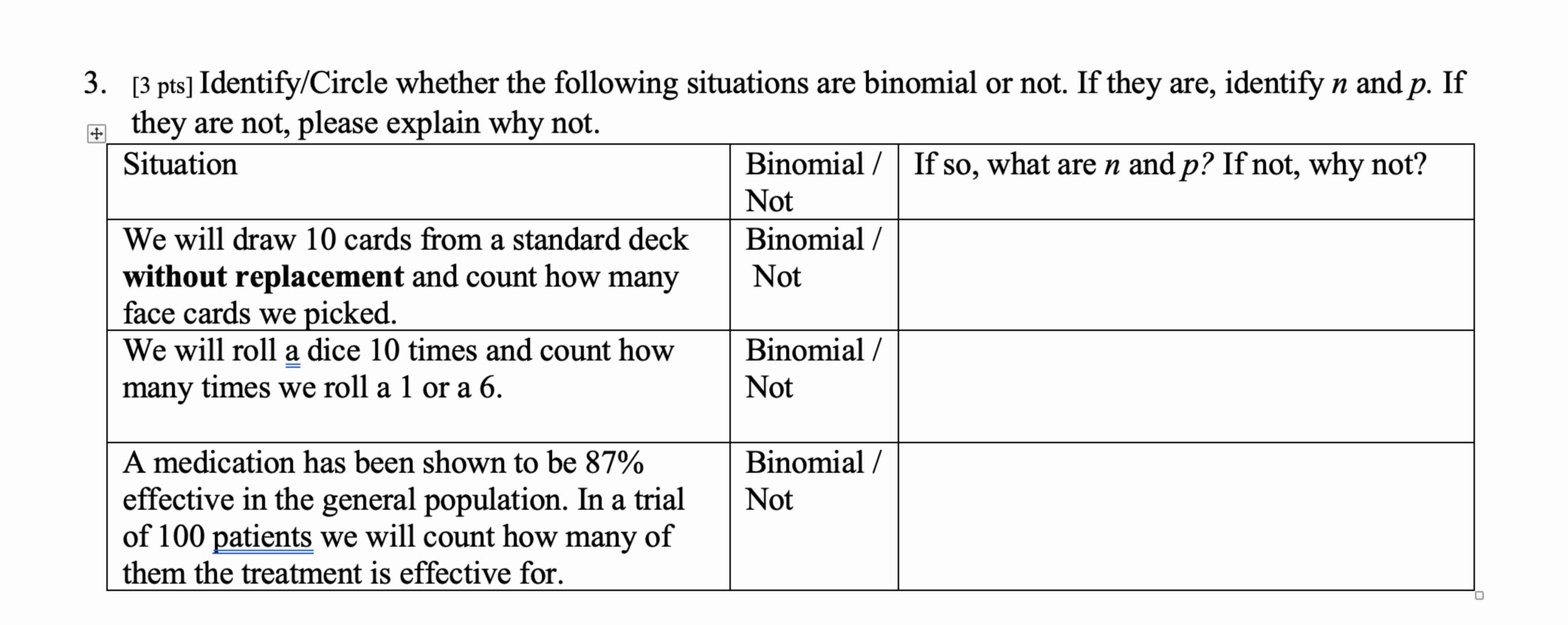 Solved 3. \( [3 \mathrm{pts}] \) ﻿Identify/Circle whether | Chegg.com