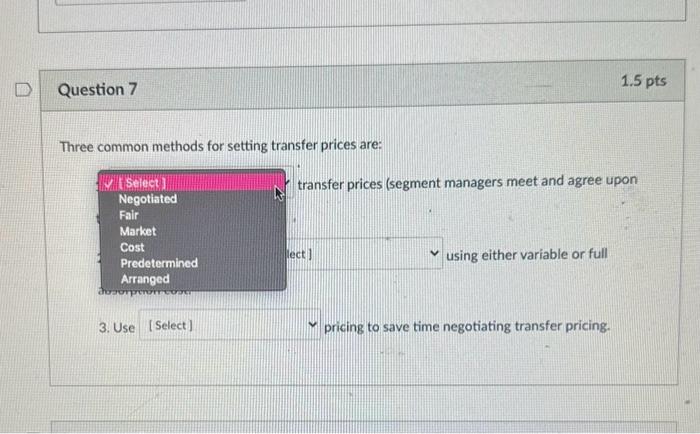Solved Three common methods for setting transfer prices are: | Chegg.com