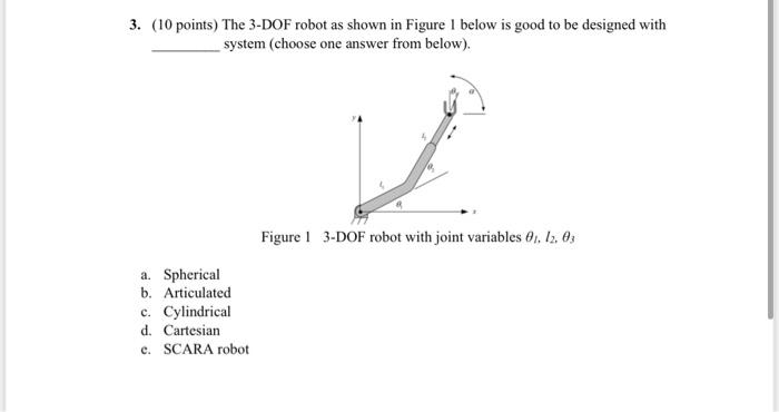 Solved 3. (10 points) The 3-DOF robot as shown in Figure I | Chegg.com