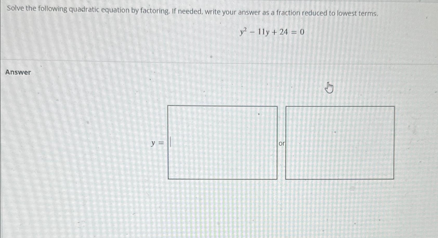 Solved Solve the following quadratic equation by factoring. | Chegg.com