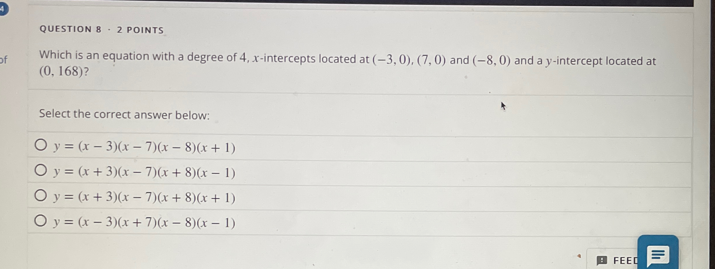 Solved QUESTION 8*2 ﻿POINTSWhich is an equation with a | Chegg.com