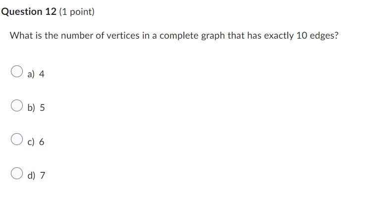 Solved Question 12 (1 ﻿point)What is the number of vertices | Chegg.com