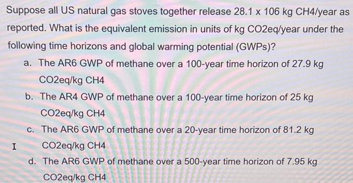 Solved Suppose all US natural gas stoves together release | Chegg.com