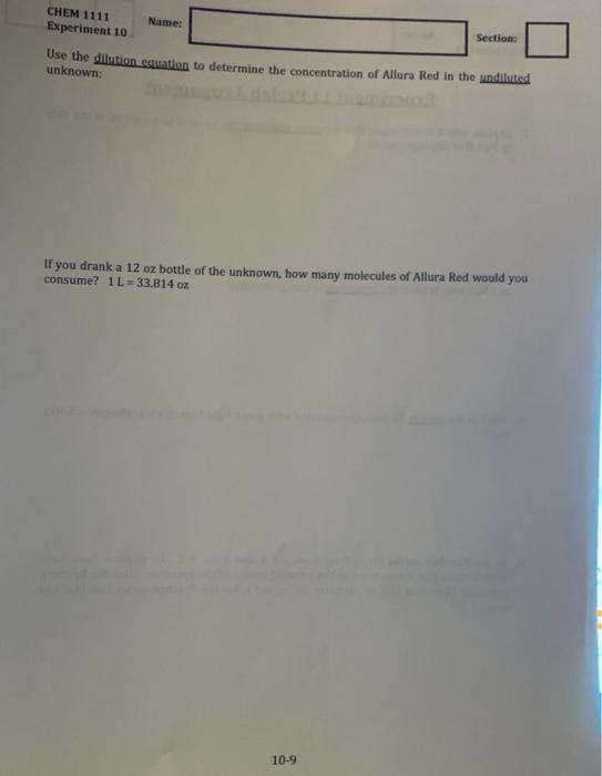 Solved CHEM 1111 Experiment 10 Name: Section SCE Experiment | Chegg.com Solved CHEM 1111 Experiment 10 Name: Section SCE Experiment | Chegg.com