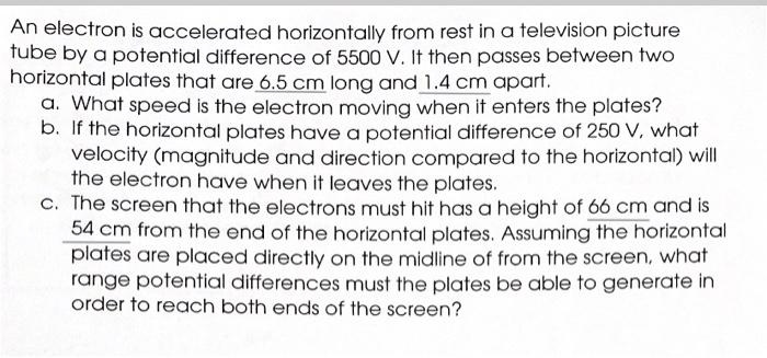 Solved An electron is accelerated horizontally from rest in | Chegg.com